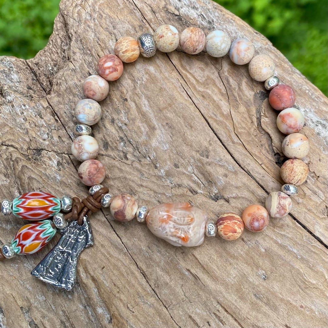 Boho Bunny Stretch Bracelet, Matte Sea Sediment Imperial Jasper, Carved ...