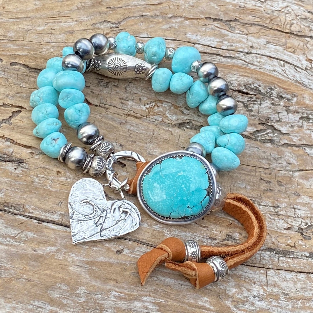 Genuine Turquoise Bracelet, RARE White Creek turquoise, sterling silver ...