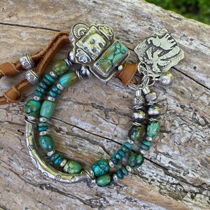 Boho Elephant Bracelet, Artisan Handmade, Hubei Polychrome Turquoise Elephant Button, Navajo ...