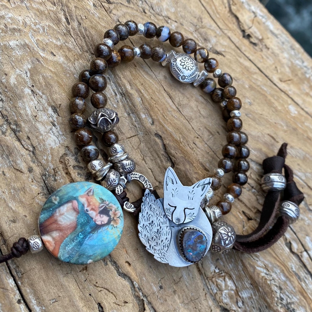 Boulder Opal Bracelet: Fox Button, Hill Tribe Silver, Boho Chic ...