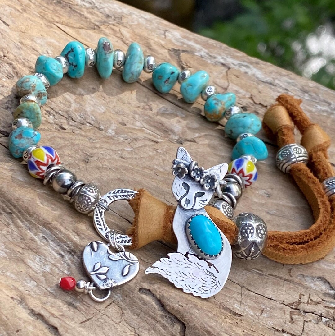 Foxy Fox USA Turquoise Bracelet, OOAK Artisan Boho Bracelet, Hubei ...
