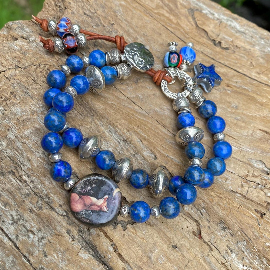 Lapis Lazuli Bracelet, Artisan Handmade Fox Theme Bracelet, Artisan ...