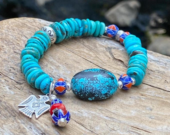 Genuine Turquoise Stretch Bracelet, Boho Chic, Minimalist Bracelet ...