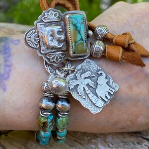 Boho Elephant Bracelet, Artisan Handmade, Hubei Polychrome Turquoise Elephant Button, Navajo ...