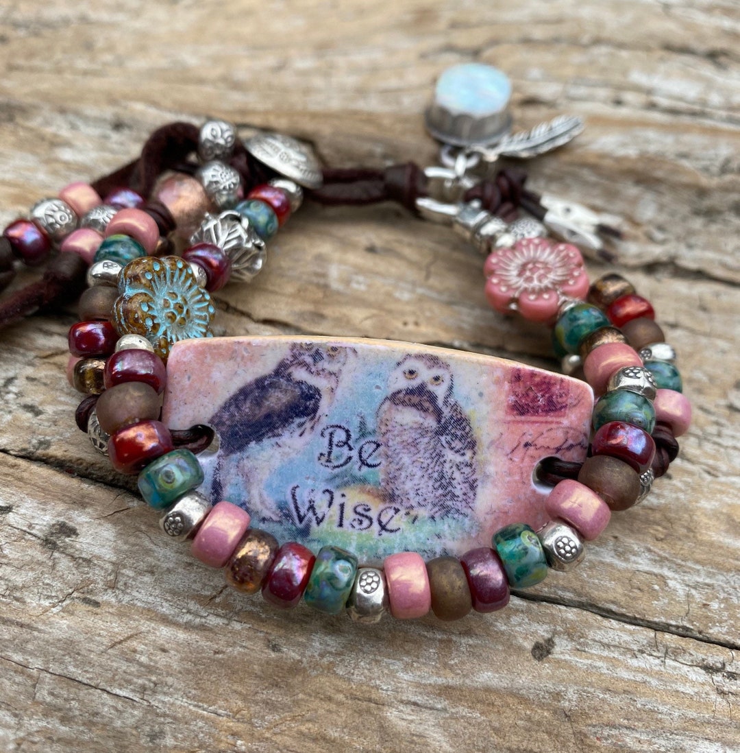 Boho Owl Bracelet Artisan Handmade Polymer Clay Connector Be - Etsy