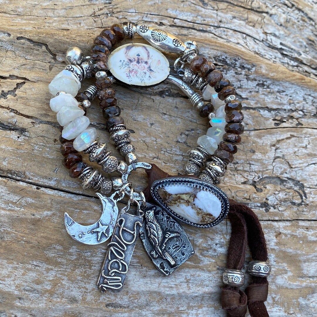 Mystic Moonstone Bracelet, Rare Andalusite Beads, Artisan Wild Horse ...