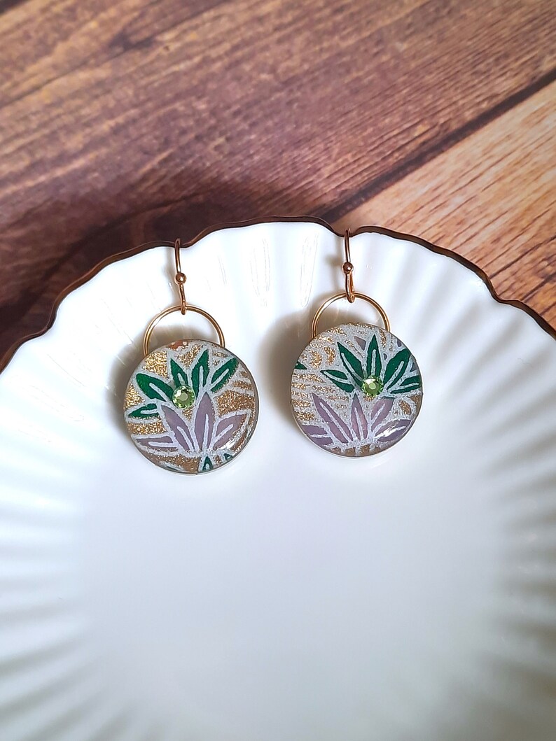 Gold Japanese Botanical Origami Paper & Resin Earrings - Etsy