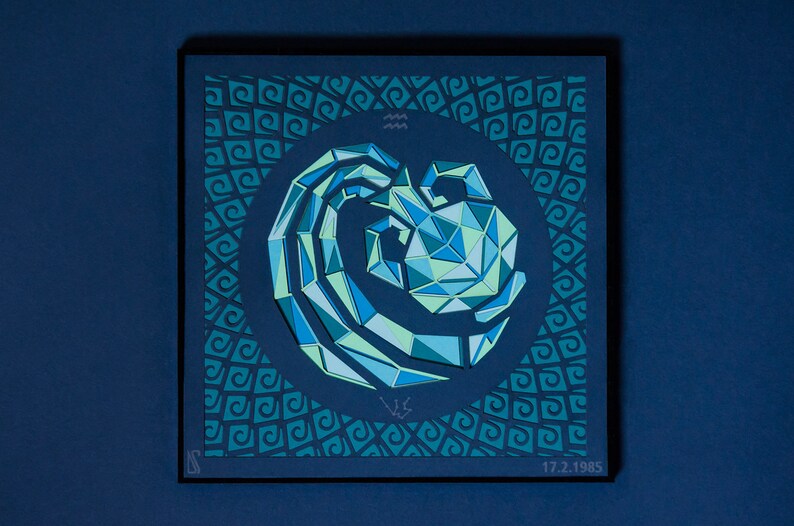 Aquarius Zodiac Paper Sculpture / Personalized Papercut Birthday Gift ...