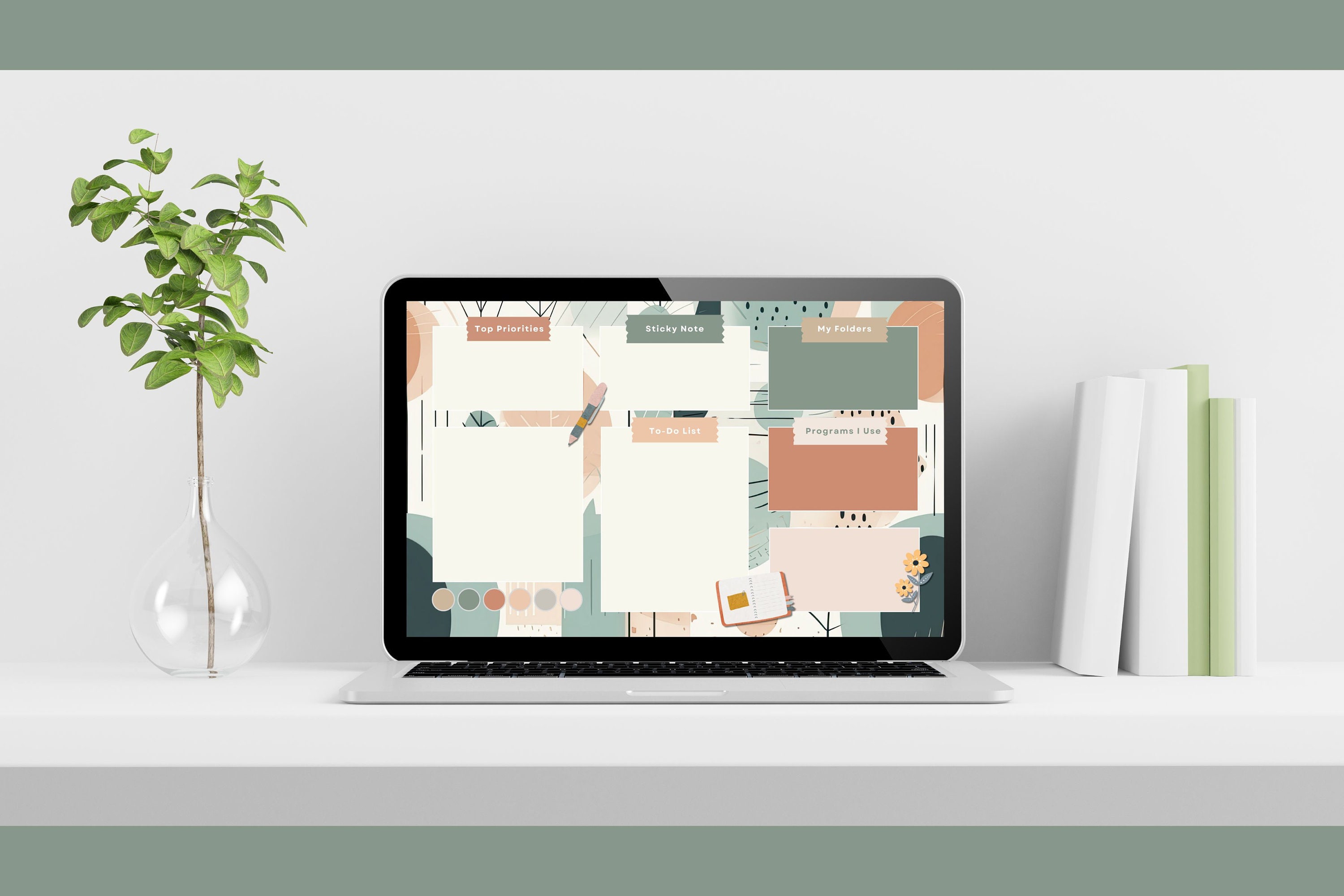 Boho Desktop Organizer Wallpaper, 3 Desktop Wallpaper Designs, Each in ...