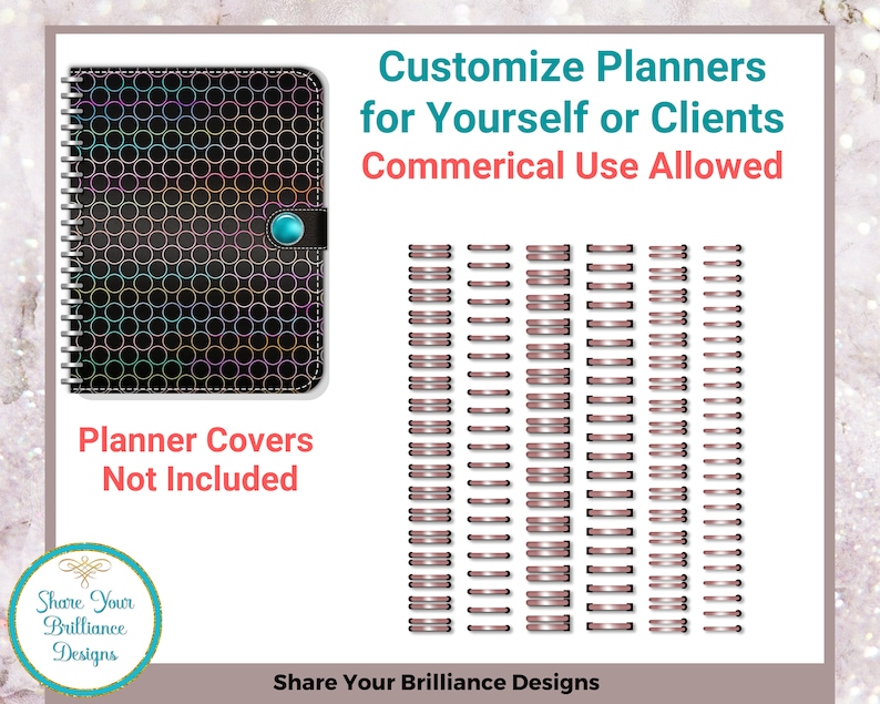 Set 1: Colorful Wire Coils Binder Rings for Digital Planners 18 PNG ...