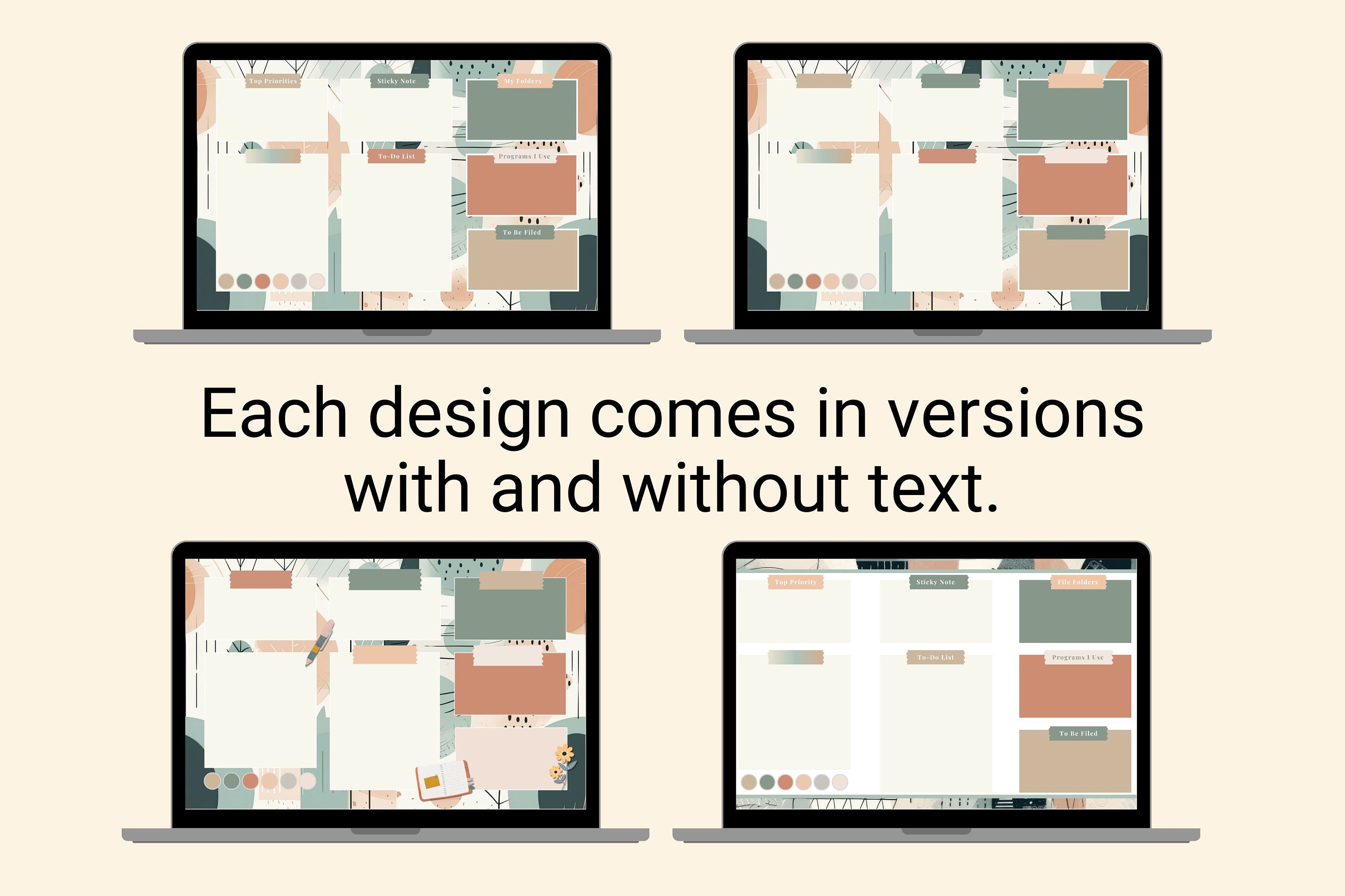 Boho Desktop Organizer Wallpaper, 3 Desktop Wallpaper Designs, Each in ...