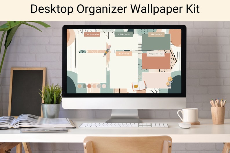 Boho Desktop Organizer Wallpaper, 3 Desktop Wallpaper Designs, Each in ...