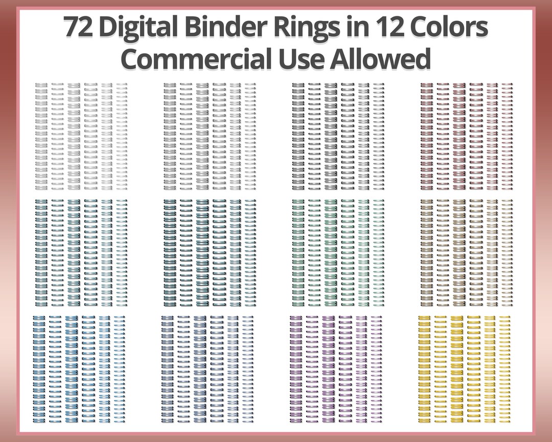 Digital Planner Rings - Digital Binder Rings - Sets 1-4: 72 PNG Rings ...