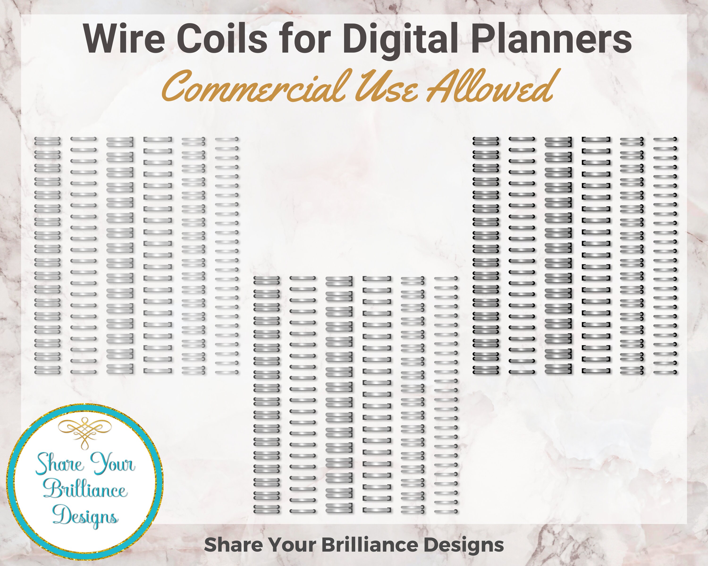 Set 1: Colorful Wire Coils Binder Rings for Digital Planners 18 PNG ...