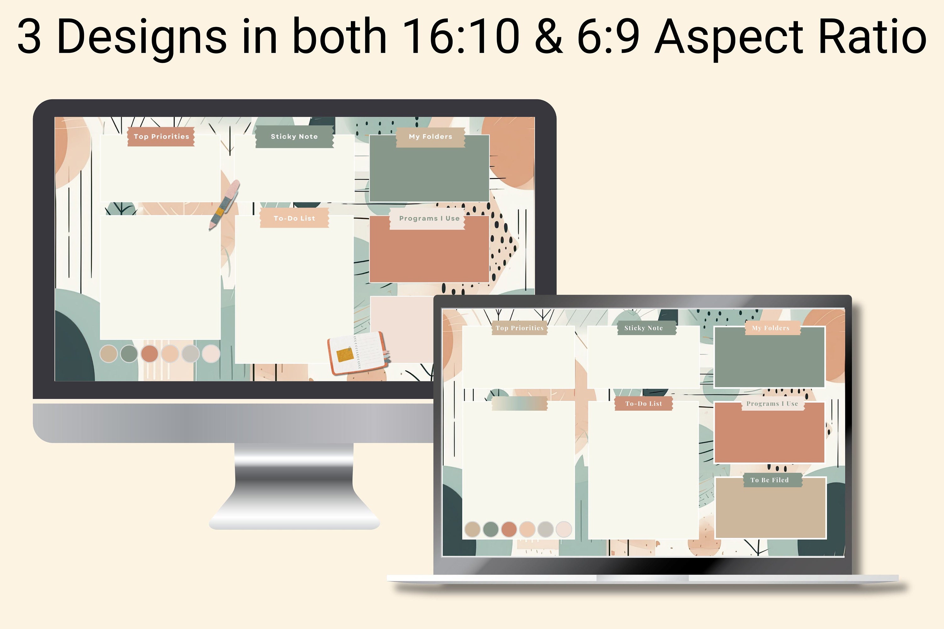 Boho Desktop Organizer Wallpaper, 3 Desktop Wallpaper Designs, Each in ...