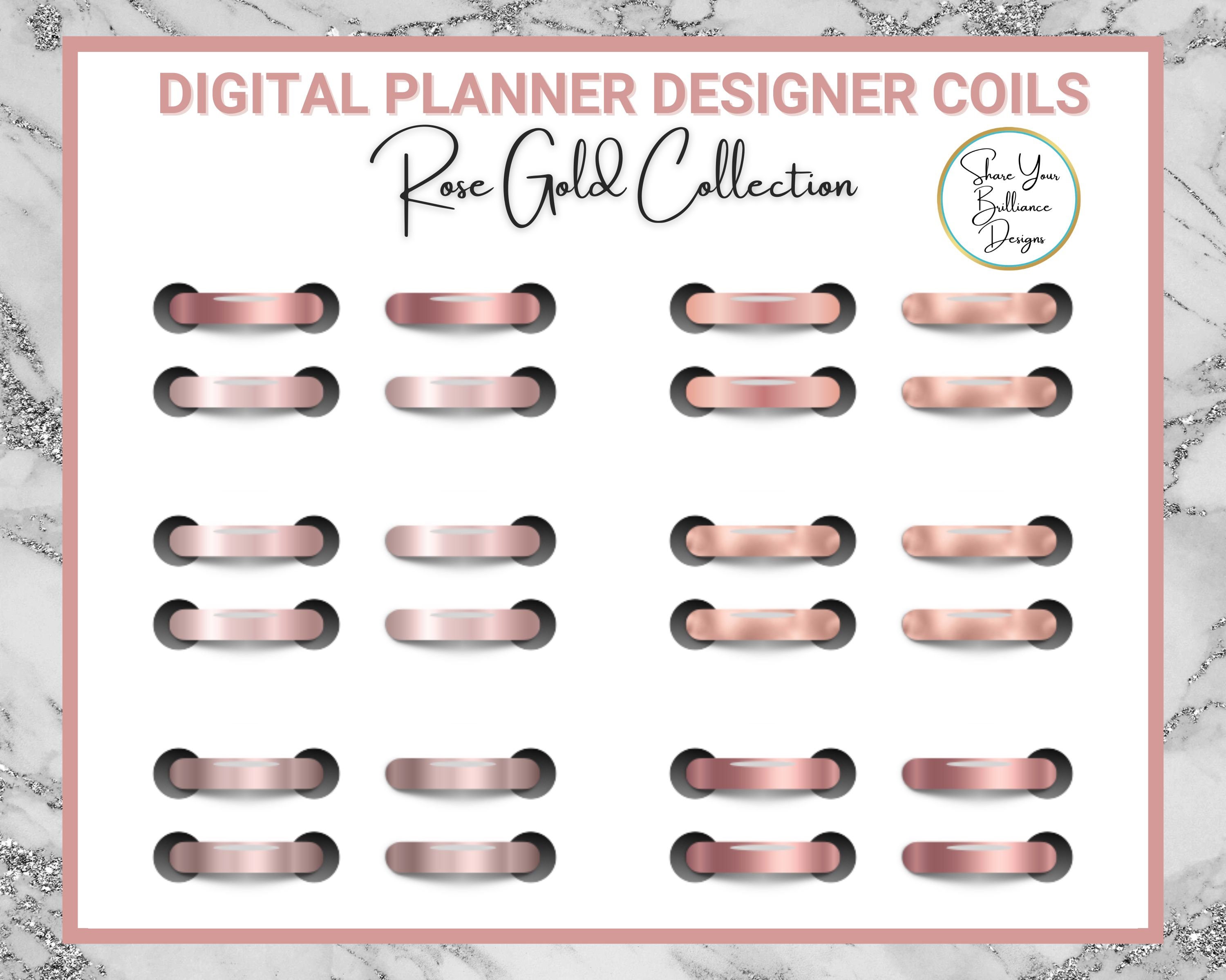 Digital Planner Wire Coils Rose Gold Designer Collection 12 PNG Binder ...