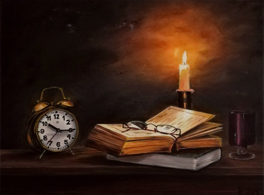 Handmade Oil Painting on Stretched Canvas - Time for Reading. Technique ...