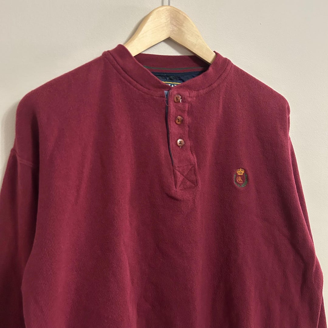 Vintage 90's Chaps Ralph Lauren Burgundy Long Sleeve Henley T Shirt ...