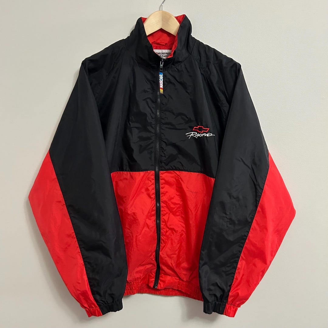 Vintage 90s Chevy Checkered Flag Sports Full Zip Windbreaker Jacket Men ...