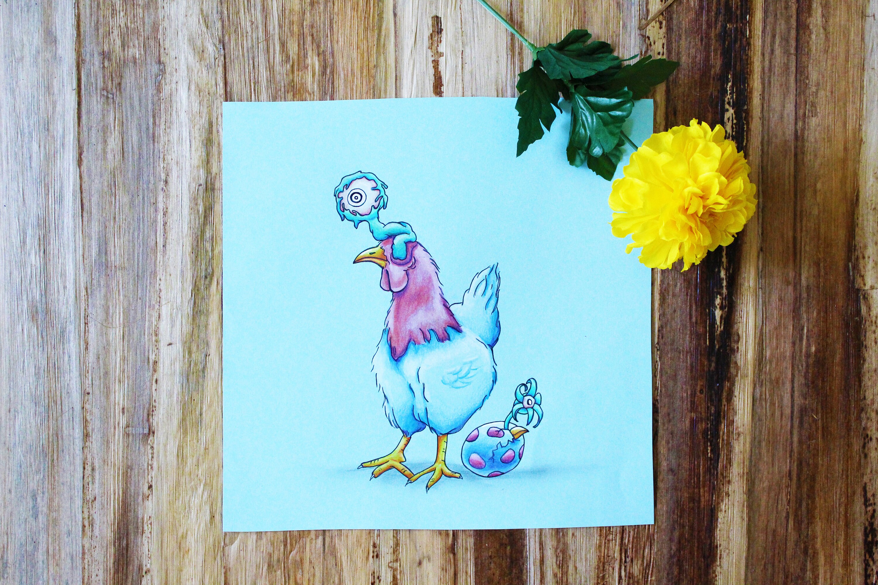 Chicken and the Egg a Cute Alien Illutration and Art Print - Etsy