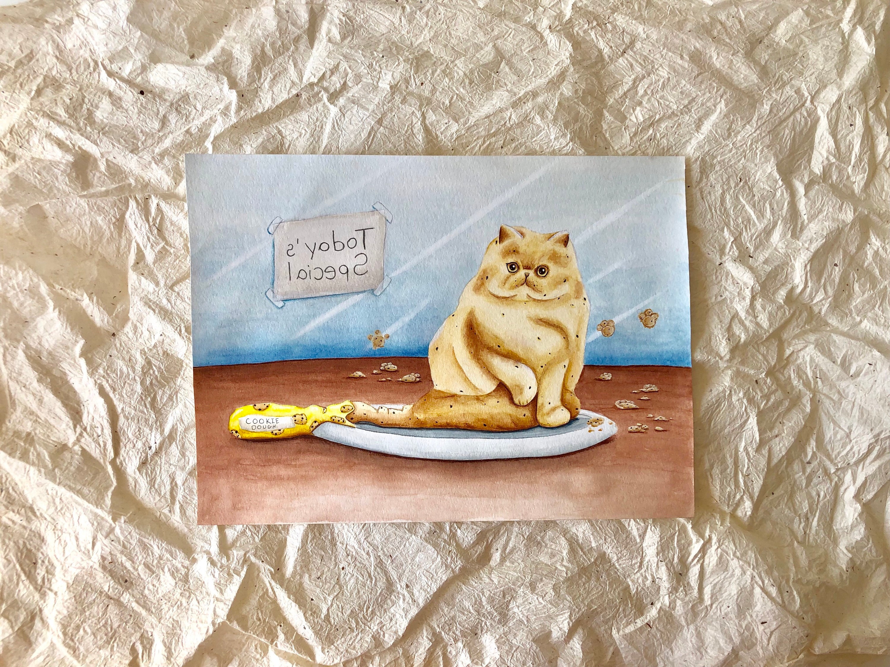Leuke Cookie Dough Cat Monster Aquarel schilderij en art print - Etsy ...