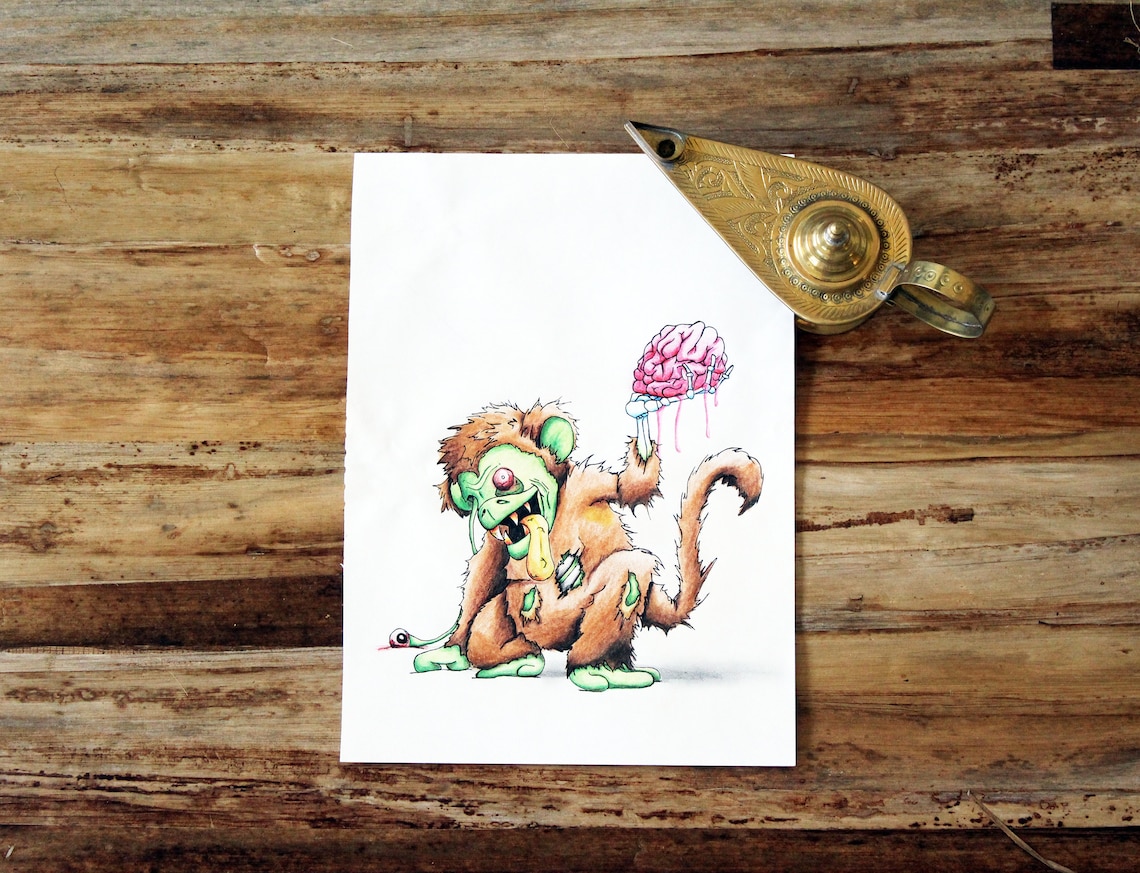 Zombie Monkey the Creepy Cute Monster Animal Funny Art Print - Etsy