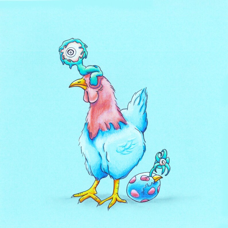 Chicken and the Egg a Cute Alien Illutration and Art Print - Etsy
