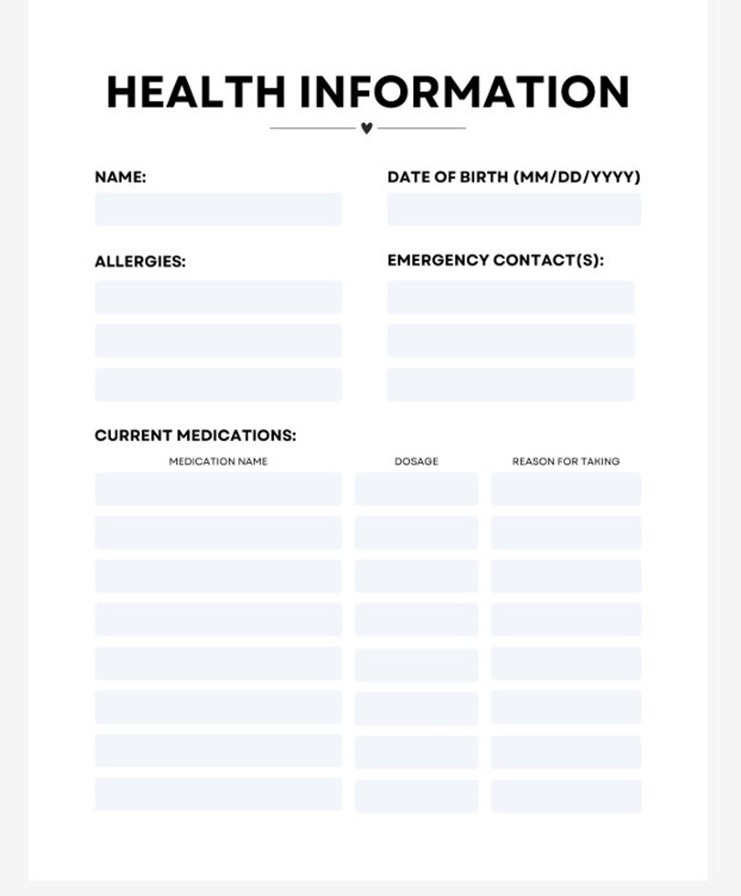 Personal Health + Medical Forms | Digital Download | 8.5 X 11 - Etsy