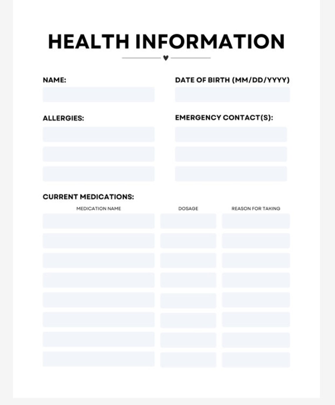 Personal Health + Medical Forms | Digital Download | 8.5 X 11 - Etsy