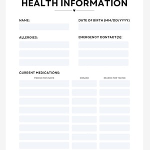 Personal Health + Medical Forms | Digital Download | 8.5 X 11 - Etsy