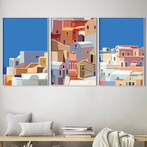 Colorful Prints Wall Art Above Couch, Art to Print Santorini, Oversized ...