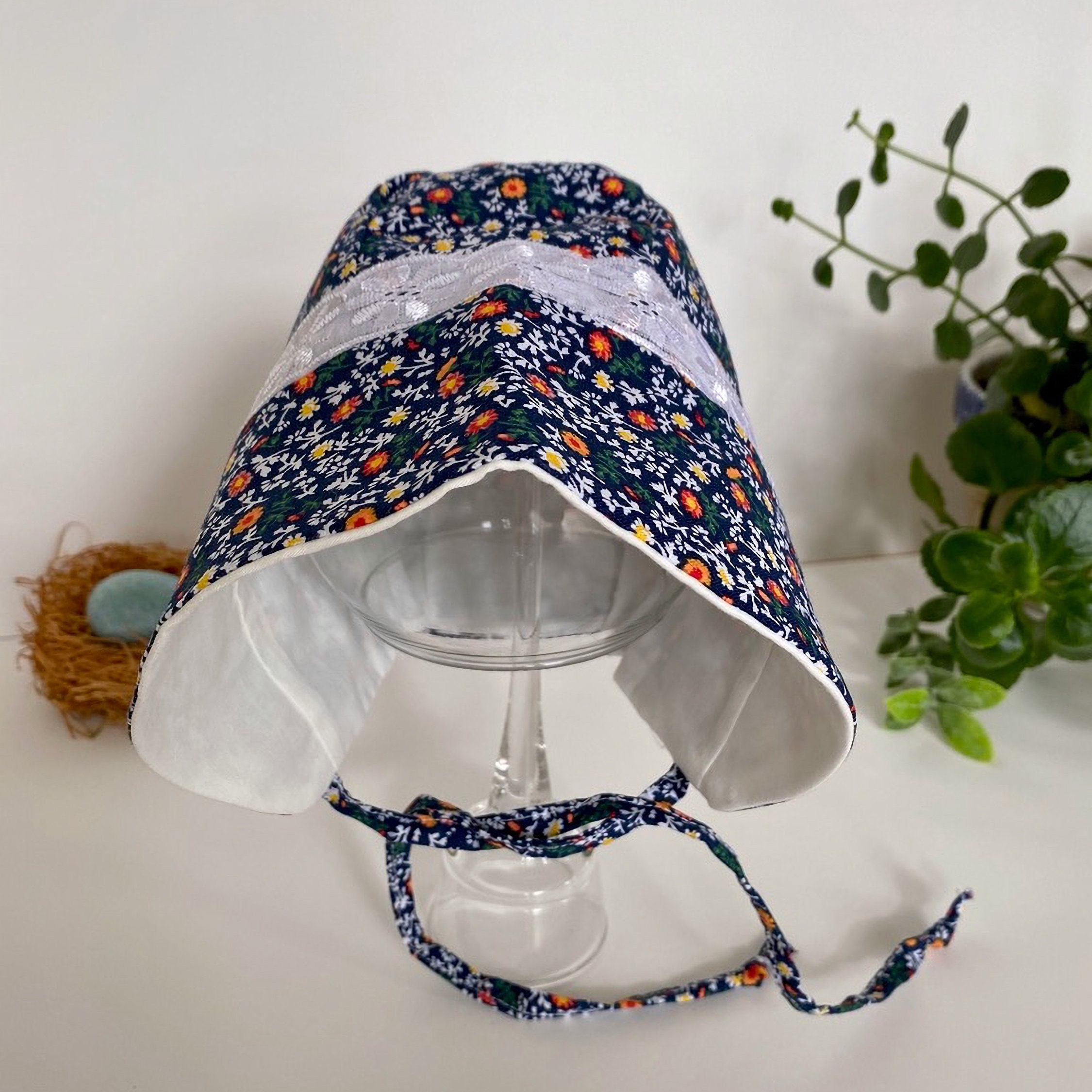Baby Sun Bonnet estampado floral azul con encaje - Etsy España