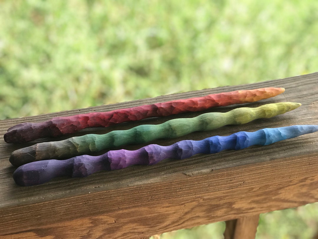 Wooden Wands Handpainted Handcarved Wizard Waldorf Pretend Cosplay ...