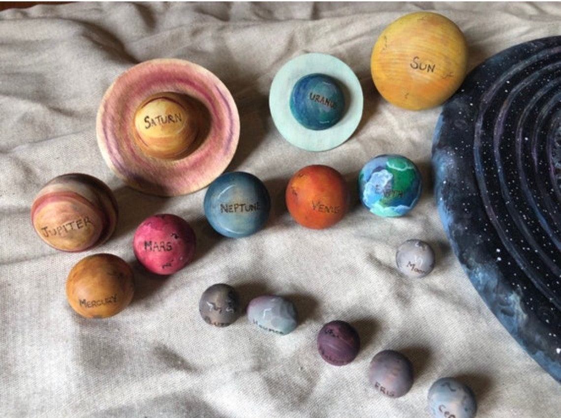 Wooden Solar System Dwarf Planet Set Labeled Wood | Etsy