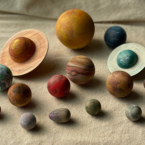 Painted LARGE Wooden Planets Wood Solar System Set no - Etsy