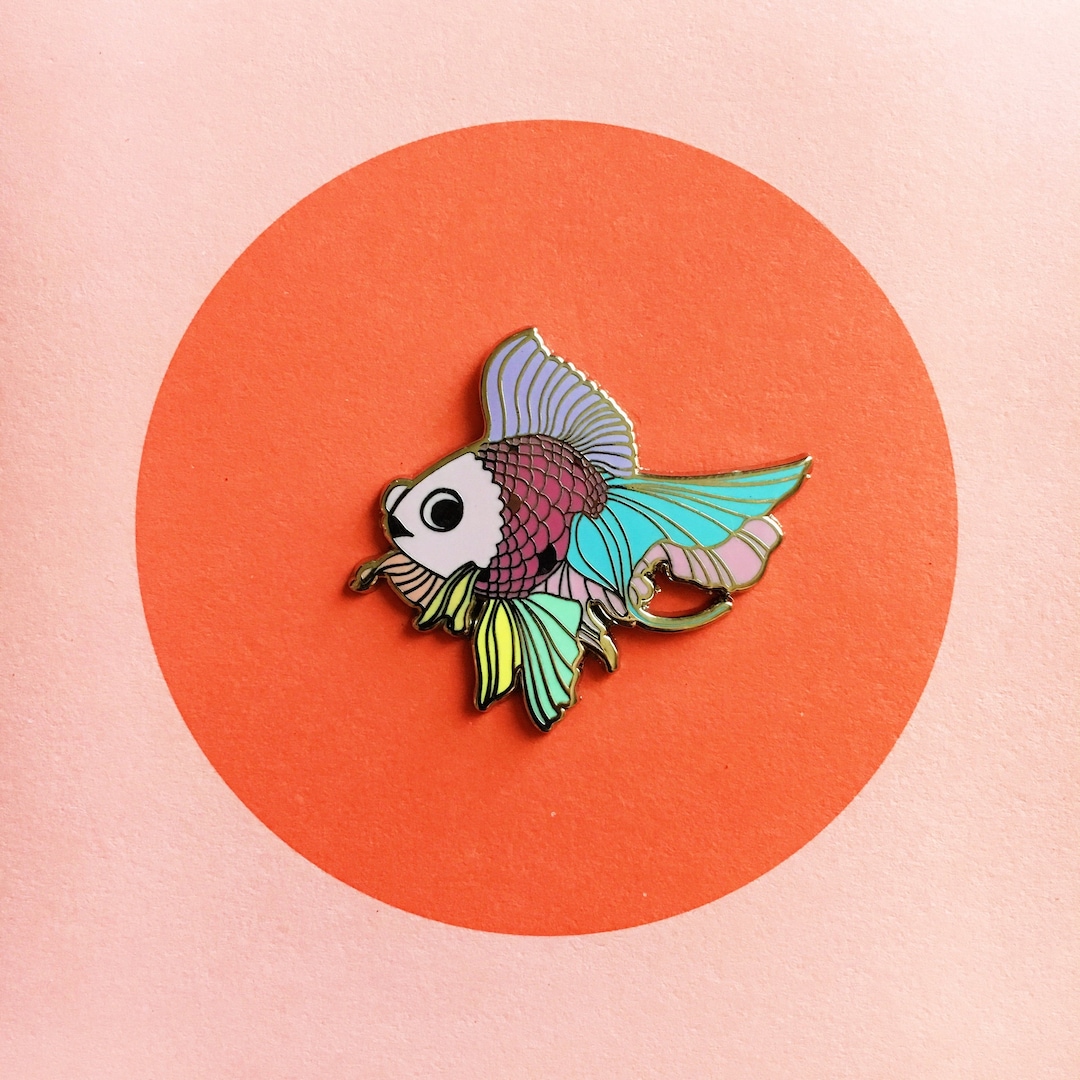 Pastel Rainbow Goldfish Enamel Pin: Silver Details, Mermaid Lapel Pin ...