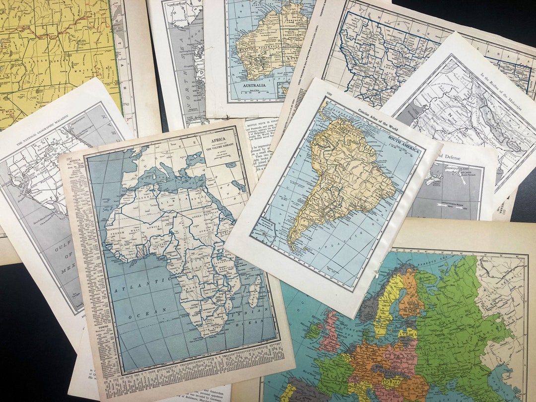 Bundle of Vintage Maps. Map Pages for Journals, Scrapbooking, Crafting ...