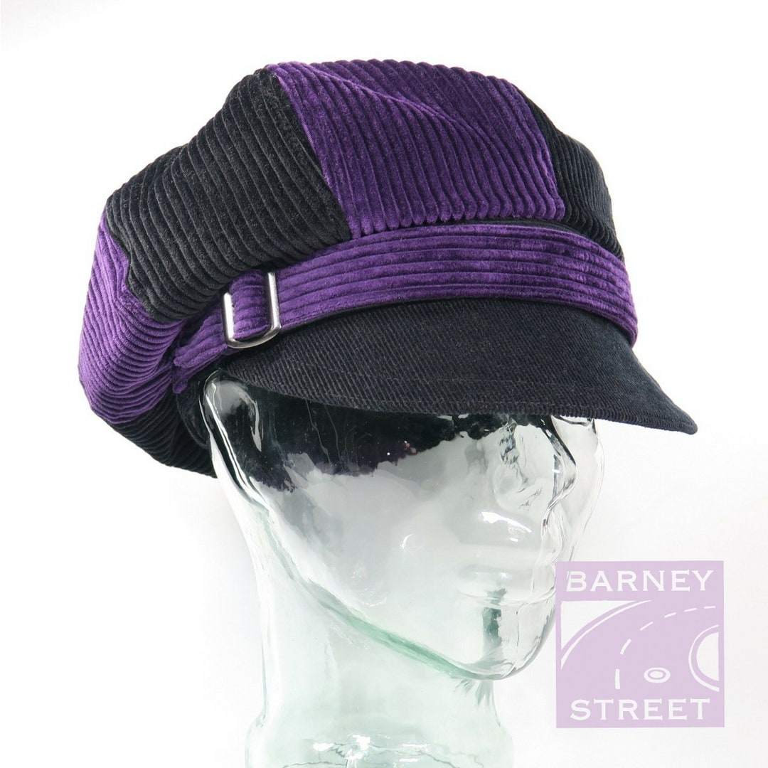 Newsboy Cap Slouchy Purple and Black Corduroy Adjustable Size - Etsy