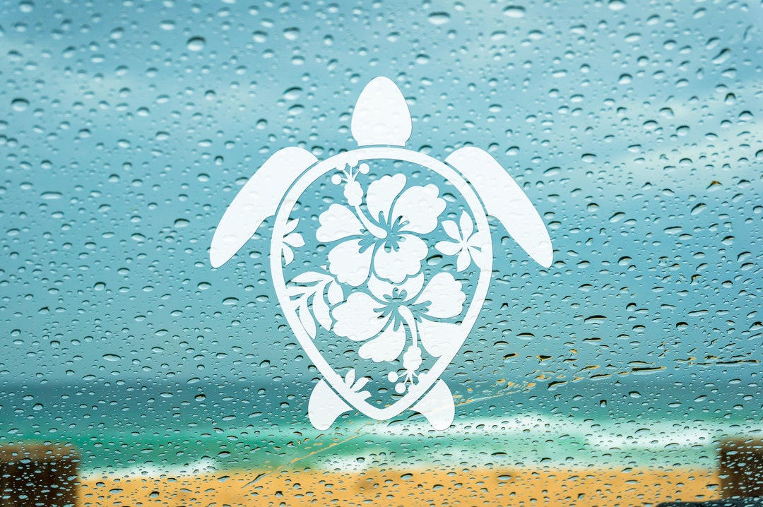 Vinyl Decal Sea Turtle Tropical Flowers, Tropical Car Decal, Hibiscus ...