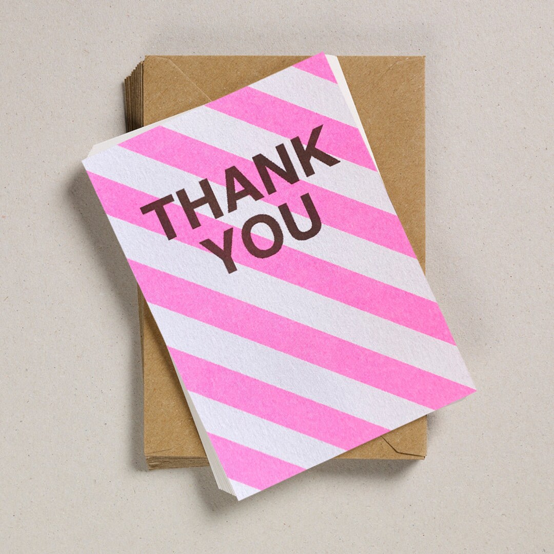 A6 Thank You Cards Flouro Pink & Pale Pink Diagonal Stripes - Etsy