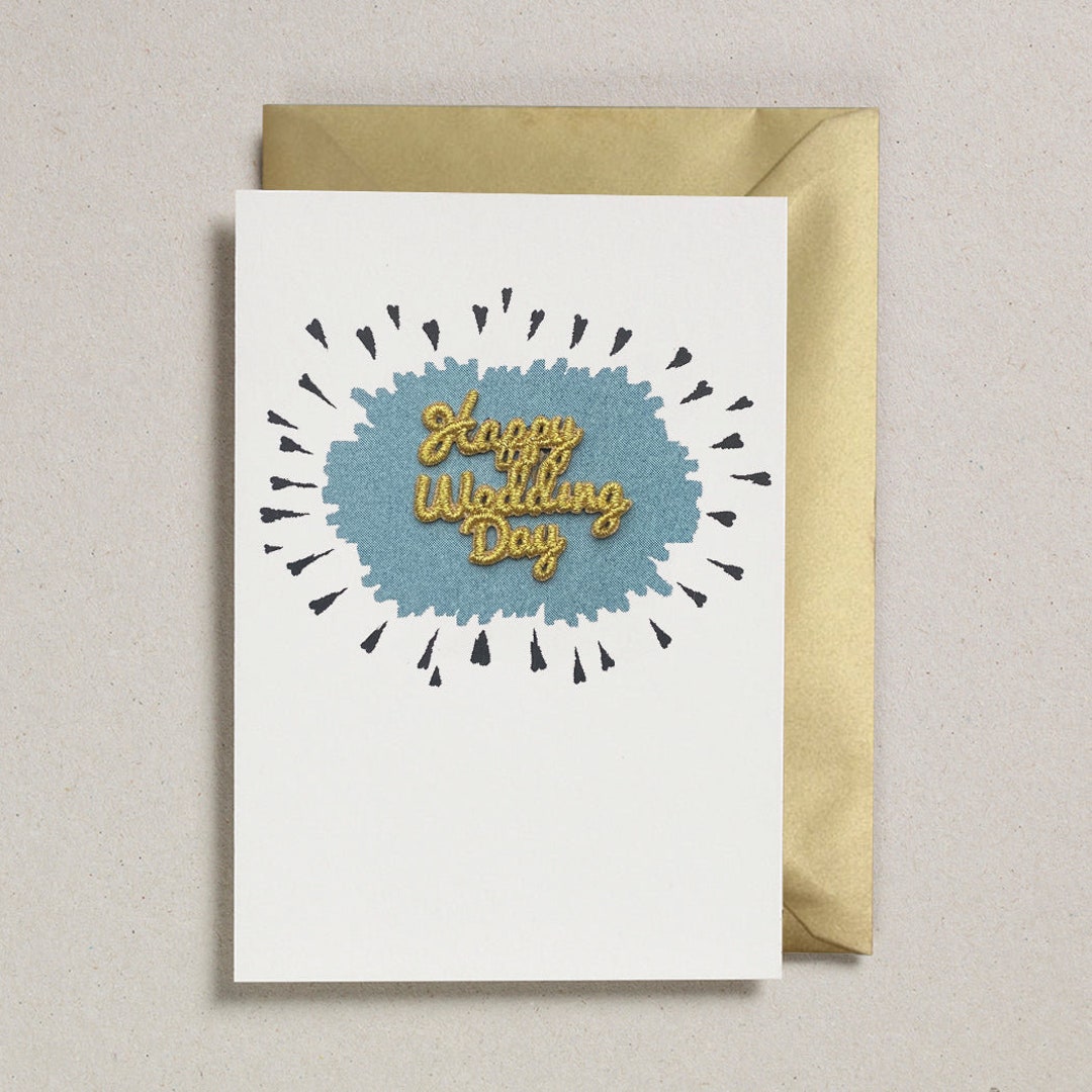 Embroidered Word Card - Happy Wedding Day - Etsy