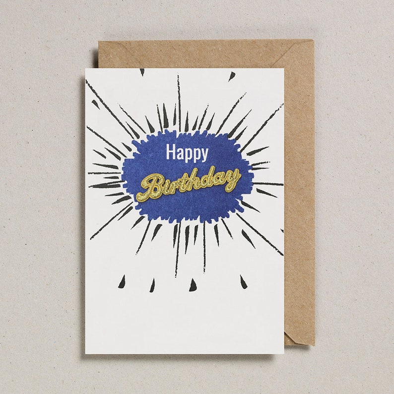Embroidered Word Card - Happy Birthday - Navy - Etsy