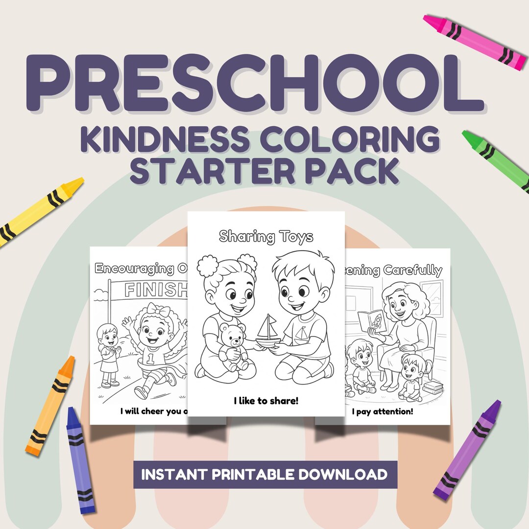 Preschool Kindness Starter Pack – 5 Simple Printable Coloring Pages - Etsy