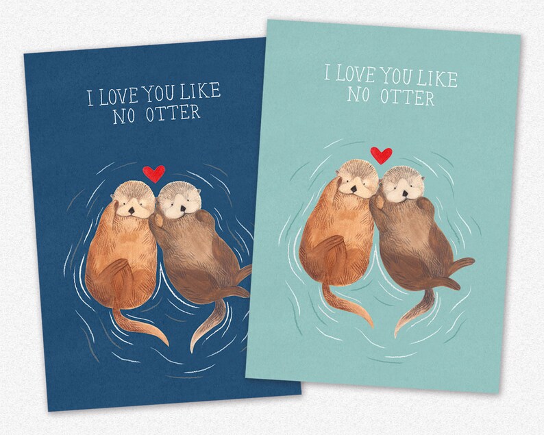 I Love You Like No Otter Illustration Art Print Valentine Love A4 & A5 ...