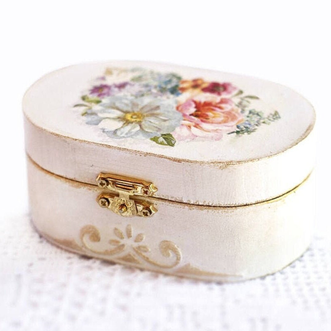 Shabby Chic Jewellery Box, Decoupage Keepsake Box, Wooden Floral ...