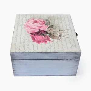 Shabby Chic Decor Box, Decoupage Jewelry Box, Wooden Keepsake Storage ...