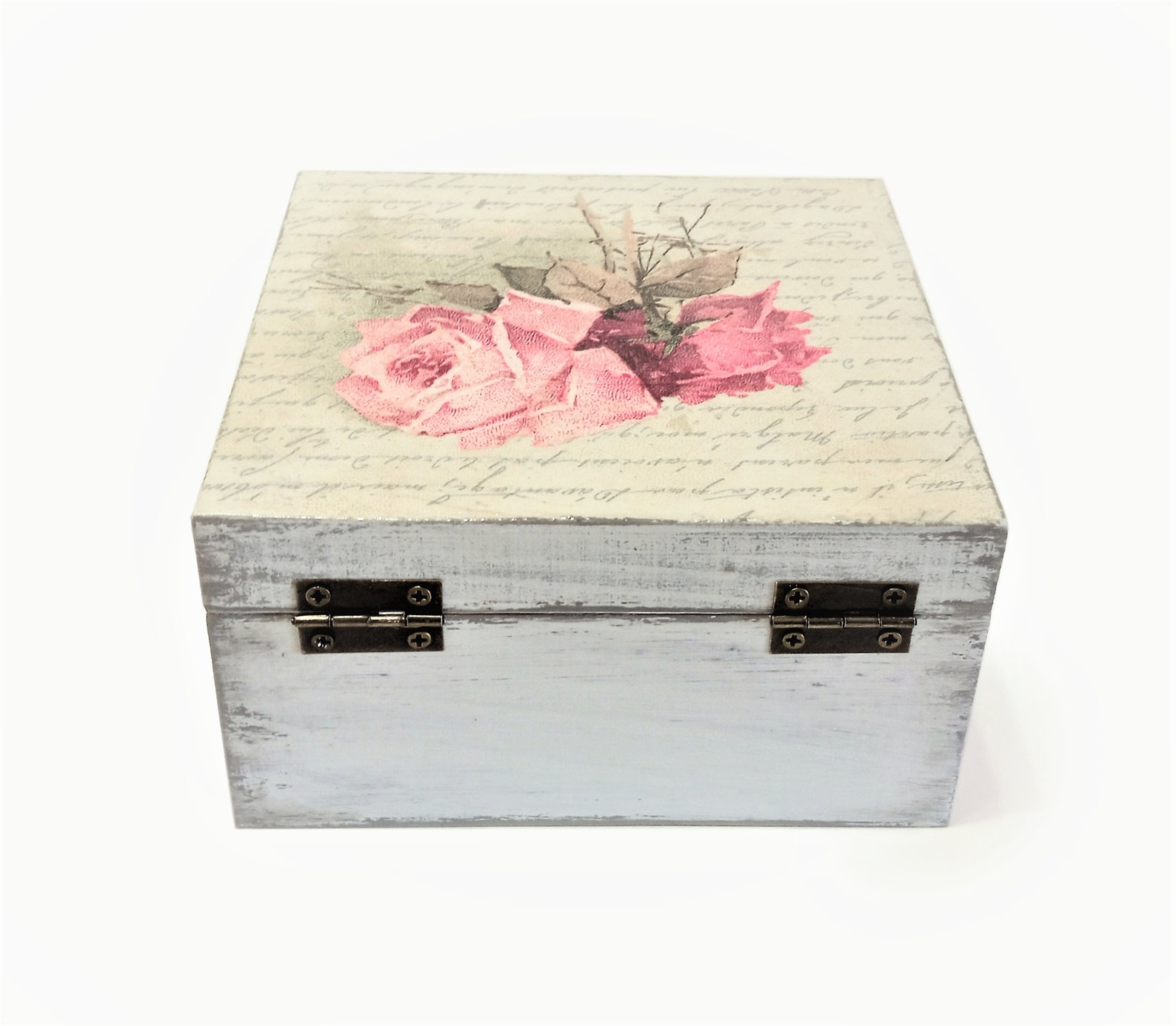 Shabby Chic Decor Box Decoupage Jewelry Box Wooden Keepsake | Etsy