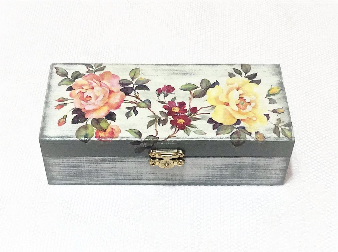 Wooden Storage Decoupage Box Handmade Jewelry Keepsake Green - Etsy