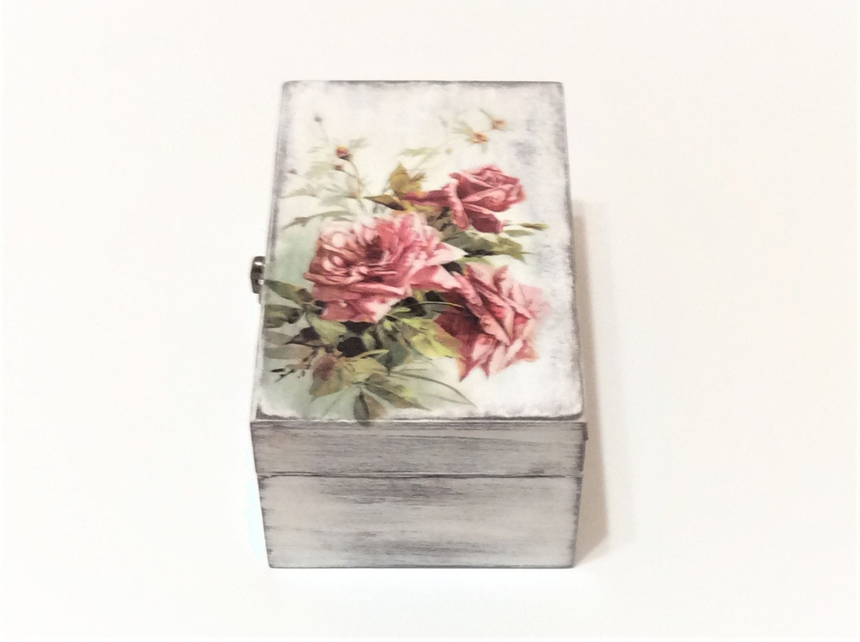 Wooden Decoupage Storage Box Handmade White and Brown Vintage - Etsy