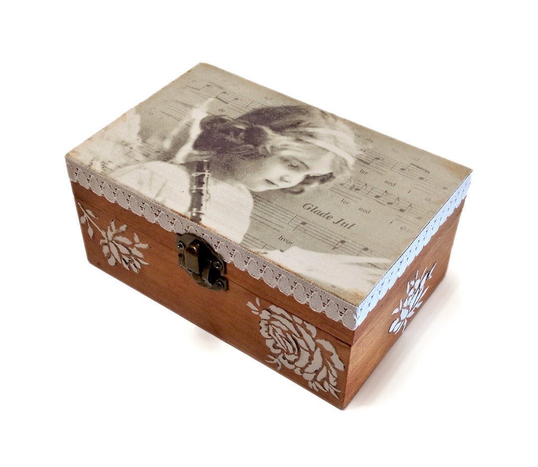 Wooden Storage Decoupage Box Handmade Jewelry Keepsake Box With Angel ...